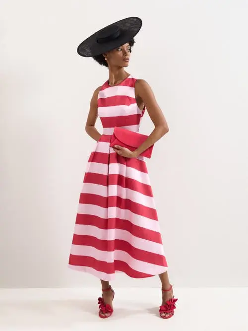 PHASE EIGHT Kiria Stripe Satin A-line Midi Dress - Pink