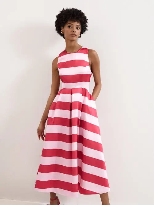 PHASE EIGHT Kiria Stripe Satin A-line Midi Dress