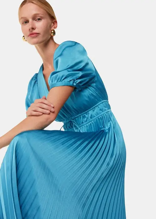 Whistles Delilah Satin Pleat Maxi Dress - Blue