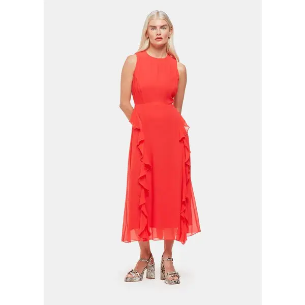Whistles Nellie Frill Detail Midi Dress - Red