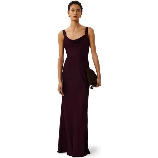 Whistles Thea Cowl Satin Maxi Dress - Chocolate