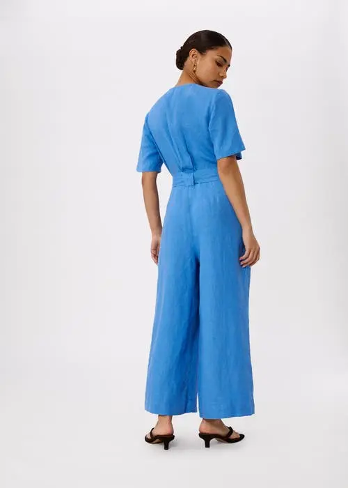 Whistles Linen V-neck Jumpsuit - Blue