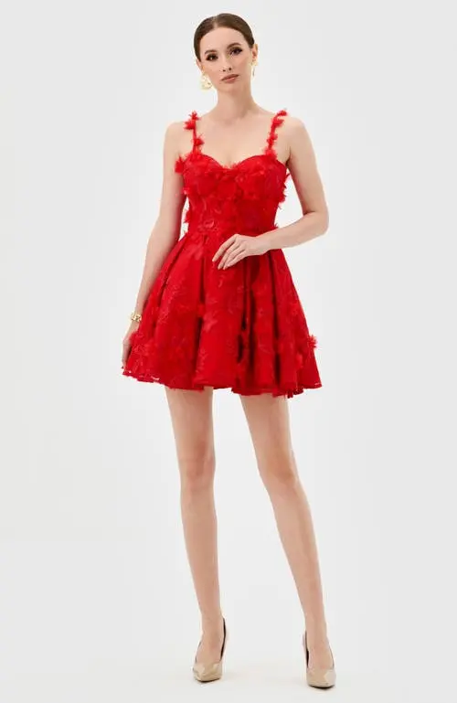 BARIANO Penni 3d Floral Mini Dress With Sweetheart Neckline - Red