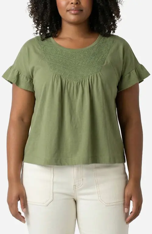 LIVERPOOL Flutter Sleeve Top - Juniper Green