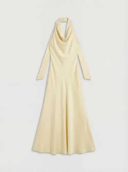 OASIS Cowl Halterneck Satin Maxi Dress - Lemon