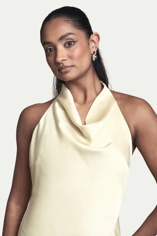 OASIS Cowl Halterneck Satin Maxi Dress - Lemon