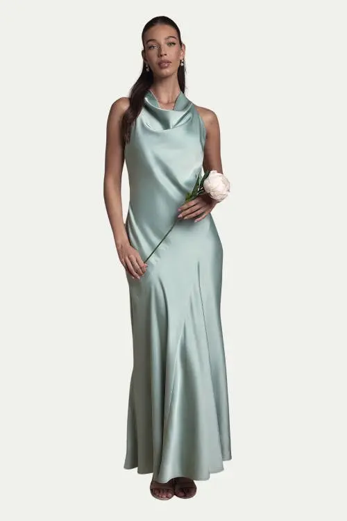 OASIS Cowl Halterneck Satin Maxi Dress - Sage