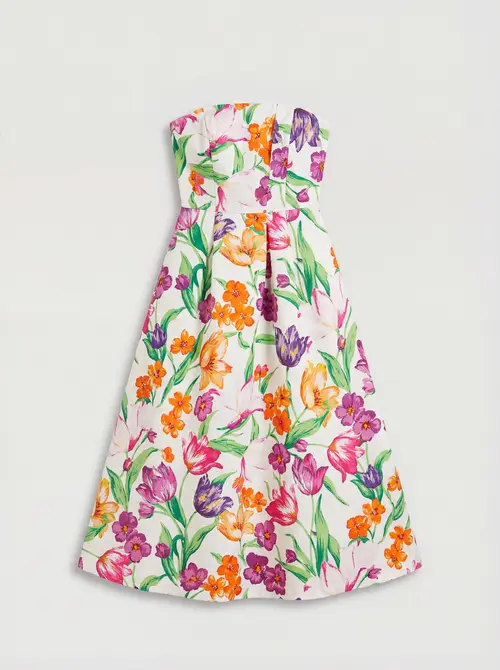 OASIS Floral Twill Strapless Midi Dress