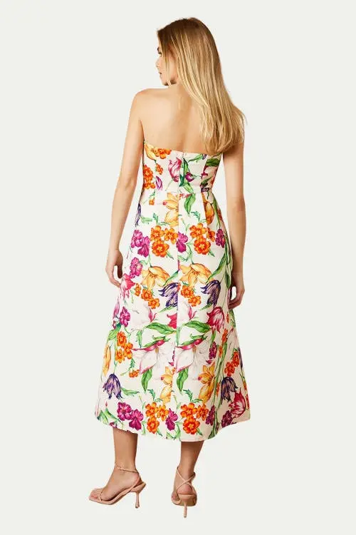 OASIS Floral Twill Strapless Midi Dress