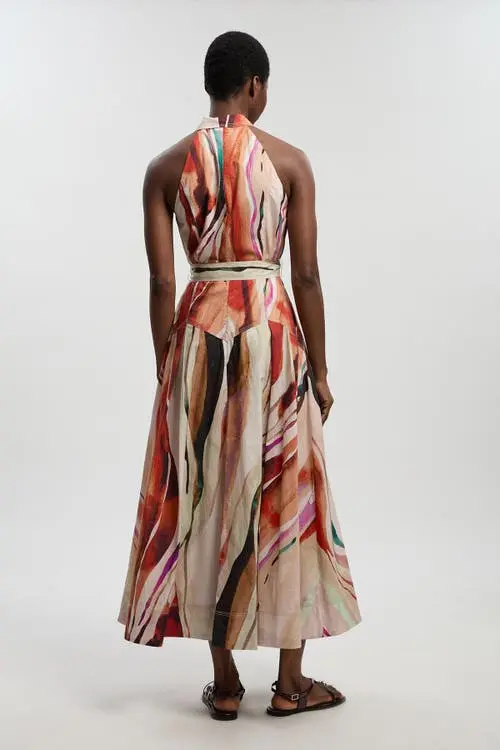 Karen Millen Marble Print Halterneck Shirt Dress