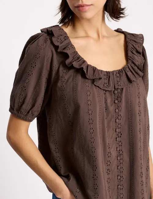 ALBARAY Ruffle Neck Button-front Blouse