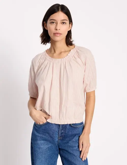 ALBARAY Embroidered Scoop Neck Blouse - Pink