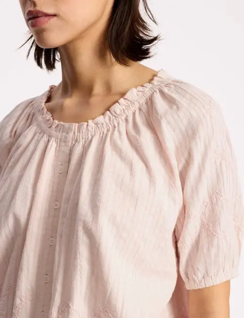 ALBARAY Embroidered Scoop Neck Blouse