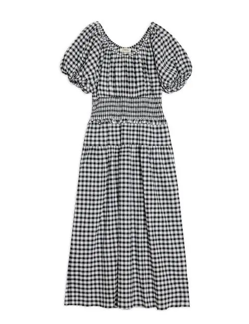 ALBARAY Gingham Blouson Sleeve Midi Dress