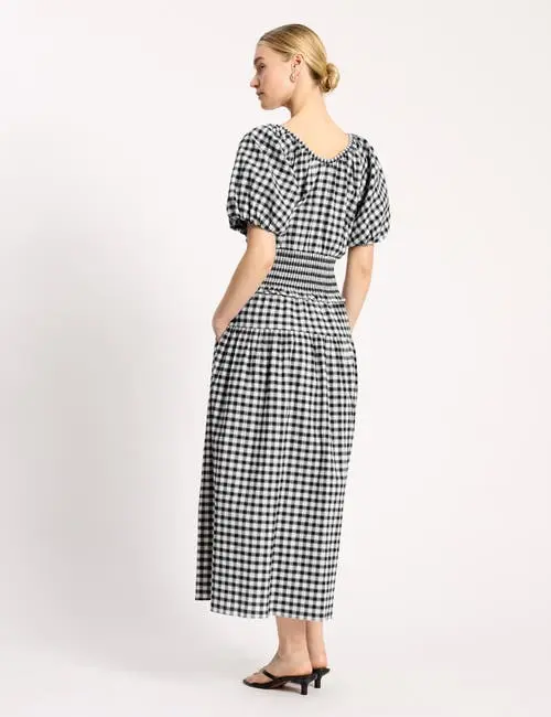 ALBARAY Gingham Blouson Sleeve Midi Dress