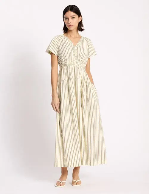 ALBARAY Stripe V-neck Maxi Dress - Neutral