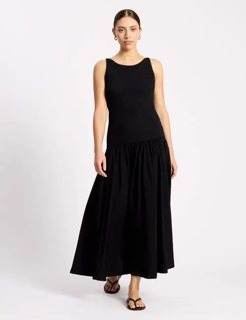 ALBARAY Ribbed Bodice Sleeveless Maxi Dress - Black