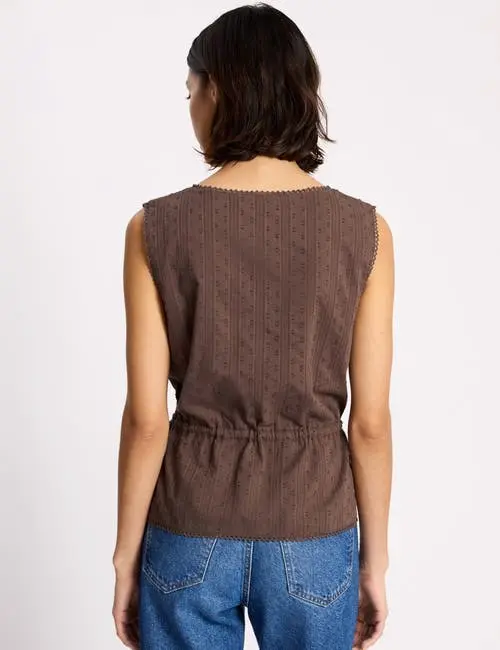 ALBARAY Drawstring Waist Button Through Top