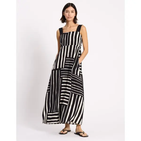 ALBARAY Patchwork Stripe Wide Strap Sundress - Black