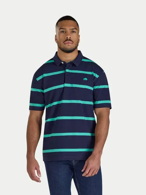 RAGING BULL Thick Stripe Rugby Shirt - Navy