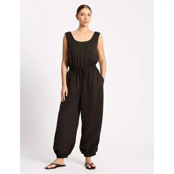 ALBARAY Tencel Balloon Leg Jumpsuit - Chocolate