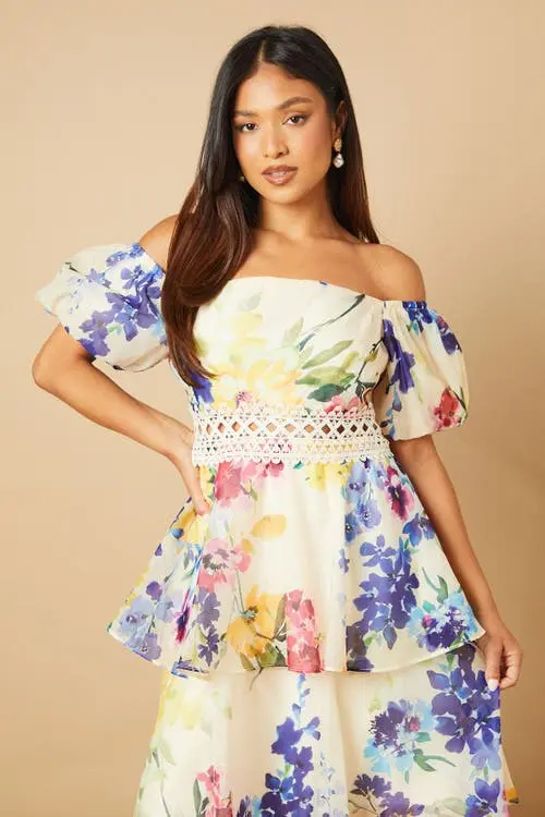 OASIS Petite Floral Bardot Midi Dress
