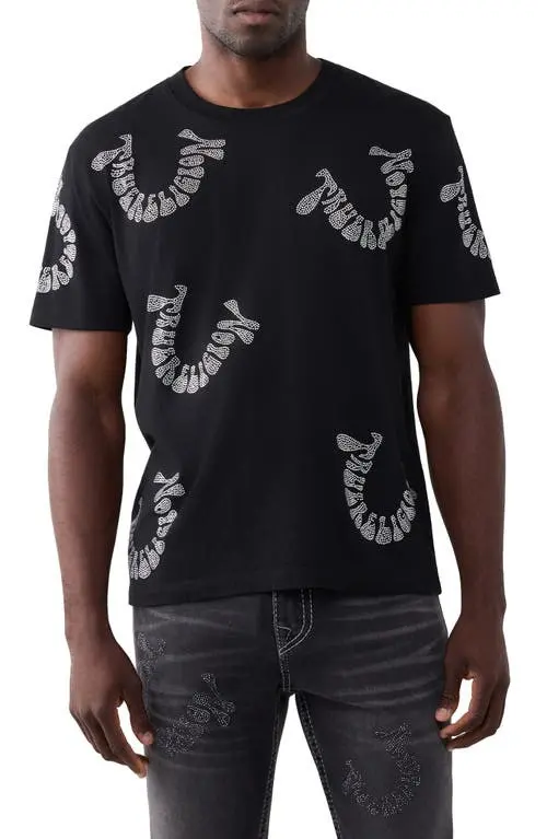 True Religion Wrapped Crystal Logo Graphic T-shirt - Jet Black