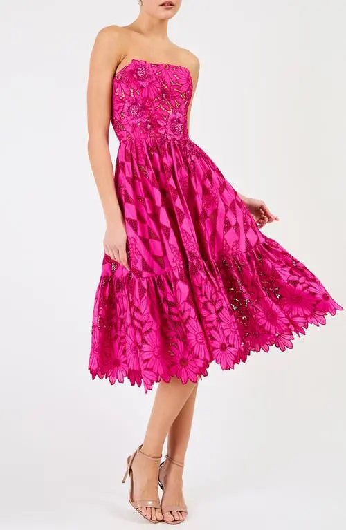 HELSI Candace Floral Cutwork Detail Strapless Cocktail Dress - Fuchsia