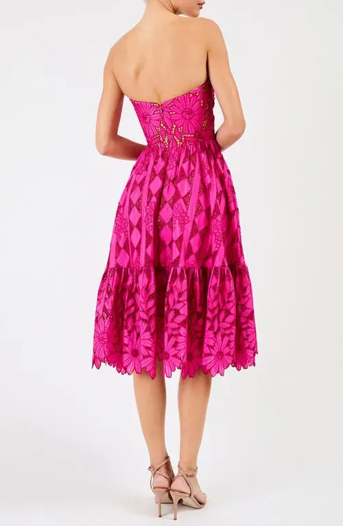 HELSI Helsicandace Floral Cutwork Detail Strapless Cocktail Dress - Fuchsia