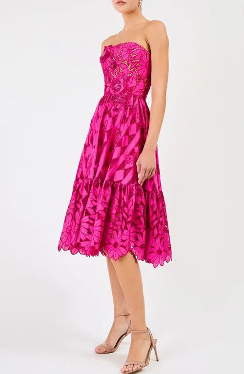 HELSI Helsicandace Floral Cutwork Detail Strapless Cocktail Dress - Fuchsia