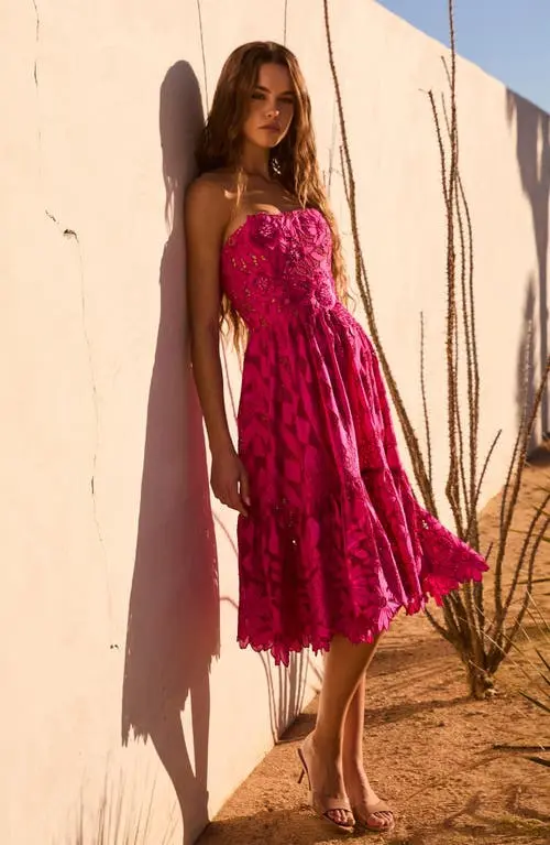 HELSI Helsicandace Floral Cutwork Detail Strapless Cocktail Dress - Fuchsia