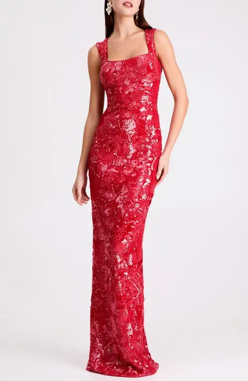HELSI Iris Floral Sequin Gown - Strawberry