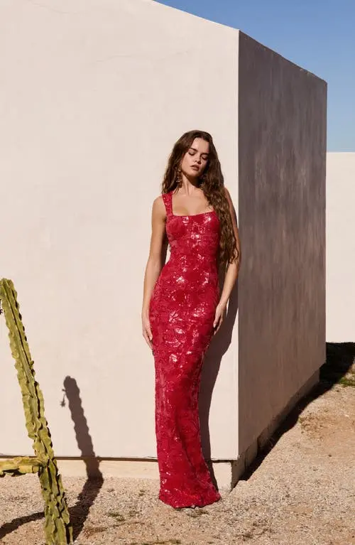 HELSI Iris Floral Sequin Gown - Strawberry