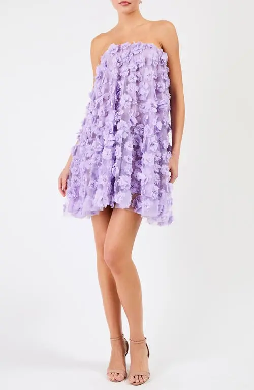 HELSI Bianca Floral Appliqué Strapless Babydoll Minidress - Lavender