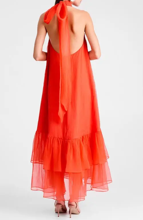 HELSI Romy Floral Appliqué Tiered Crinkle Chiffon Halter Maxi Dress