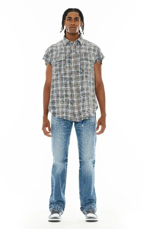 CULT OF INDIVIDUALITY Plaid Short Sleeve Cotton Button-up Shirt