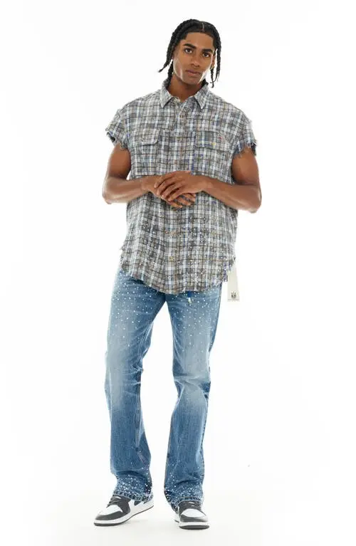 CULT OF INDIVIDUALITY Plaid Short Sleeve Cotton Button-up Shirt