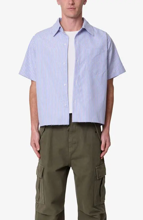 Mnml Stripe Poplin Short Sleeve Button-up Shirt - Blue