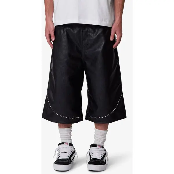 Mnml Ultra Baggy Studded Faux Leather Shorts - Black