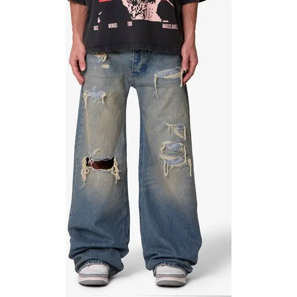 Mnml Ultra Wide Distressed Jeans - Blue