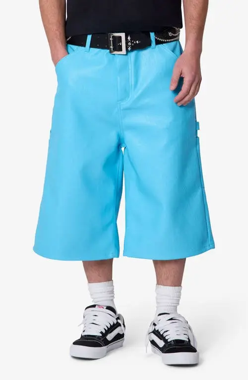 Mnml Ultra Baggy Faux Leather Work Shorts - Blue