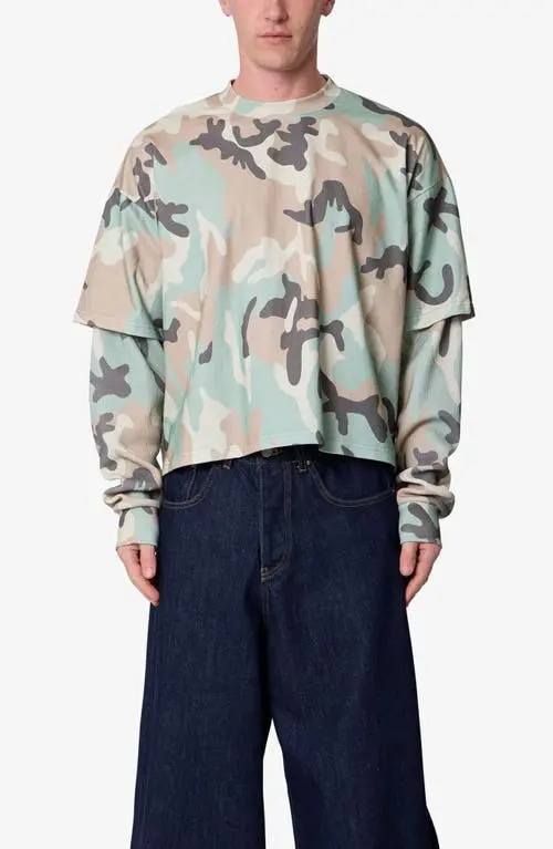 Mnml Layered Print Thermal Cotton T-shirt - Camo