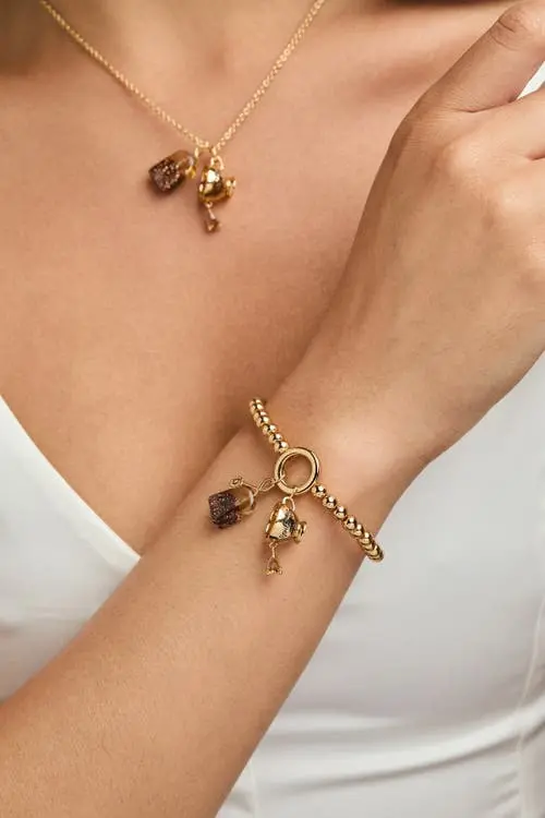 ALEX AND ANI Spill The Tea" Cup & Tea Bag Charm Pendant Necklace - Gold