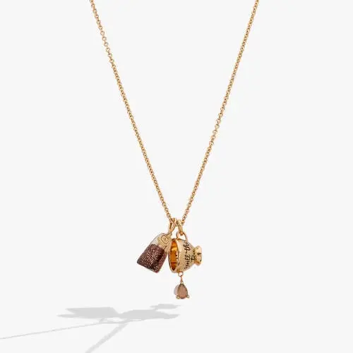 ALEX AND ANI Spill The Tea" Cup & Tea Bag Charm Pendant Necklace - Gold