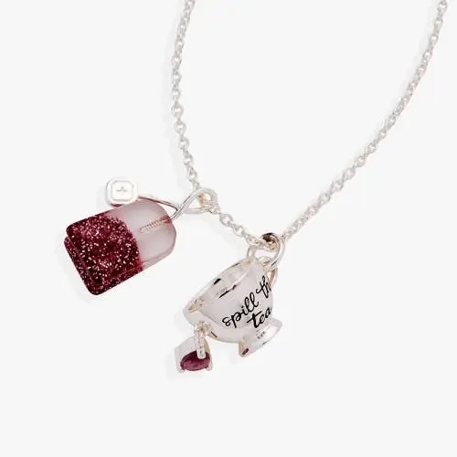 ALEX AND ANI Spill The Tea' Cup & Tea Bag Charm Pendant Necklace - Silver