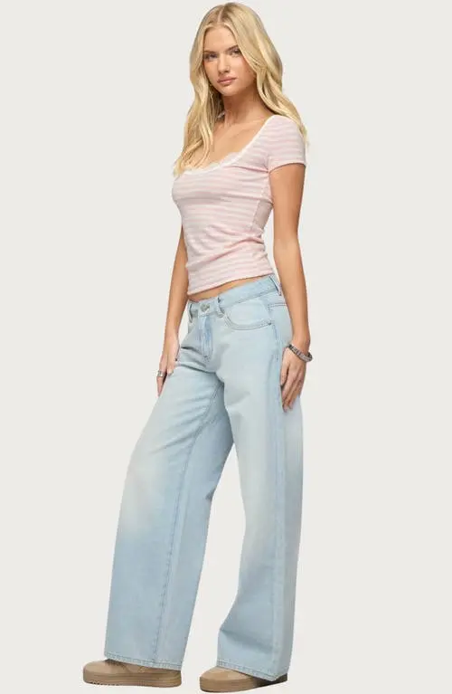 EDIKTED Layered Lace Trim Stripe T-shirt