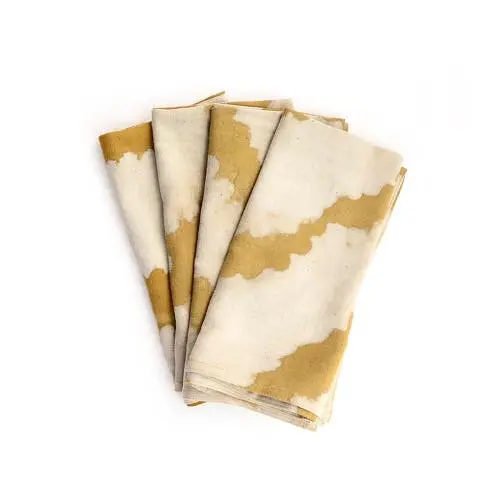 ICHCHA Dabu Block Print Napkinsen Rays Organic Cotton Set Of 4 - Gold