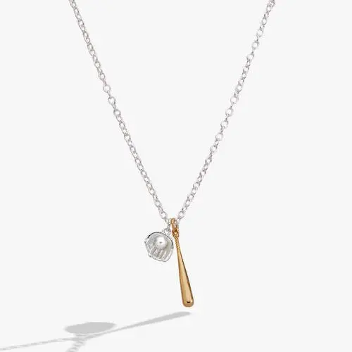 ALEX AND ANI Baseball Duo Charm Pendant Necklace - Silver