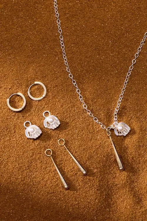 ALEX AND ANI Baseball Duo Charm Pendant Necklace