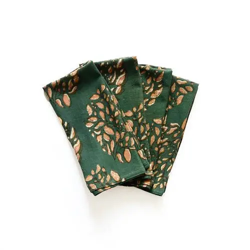 ICHCHA Block Print Napkinsorganic Cotton Set Of 4 | Leah - Green